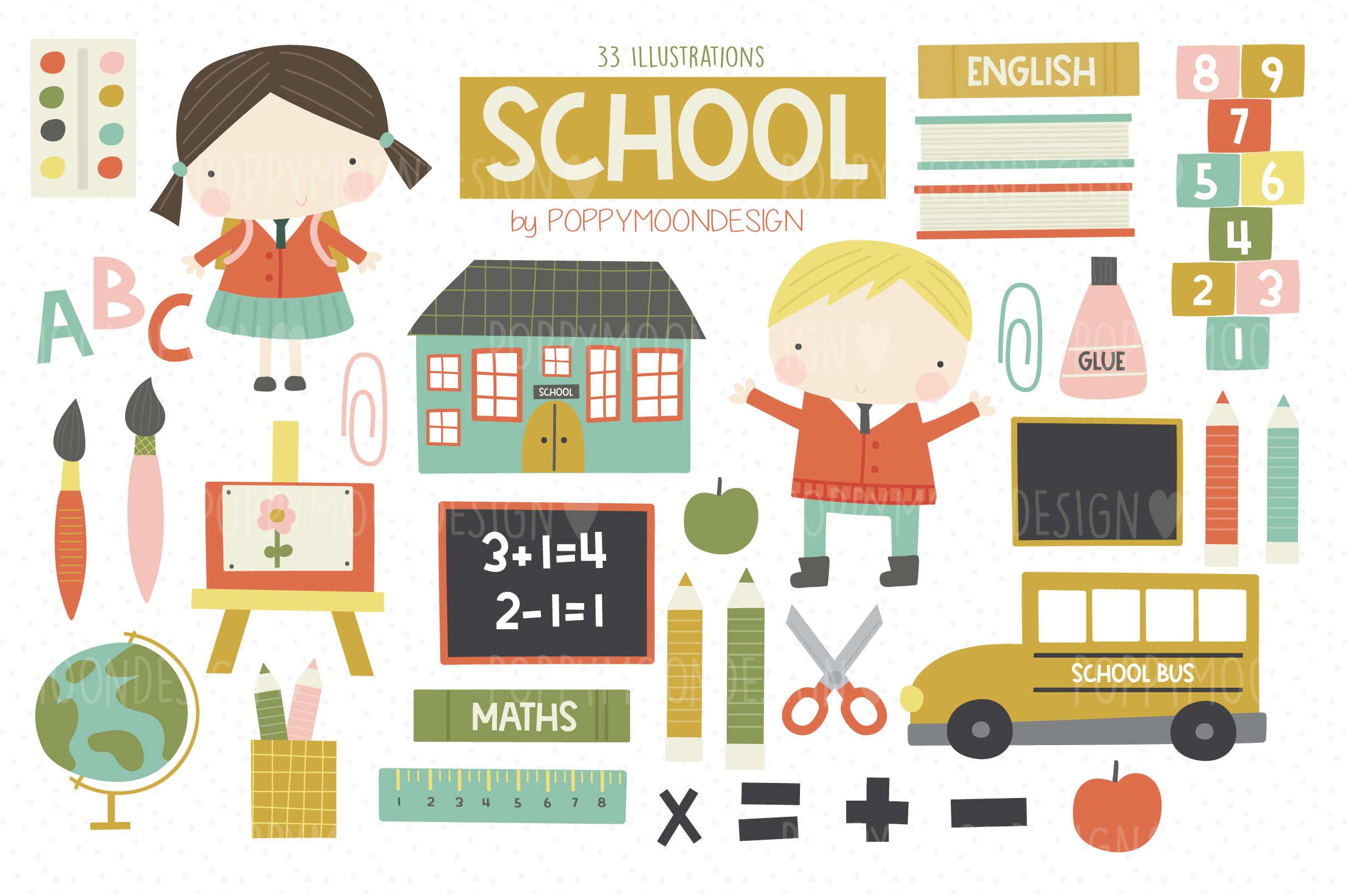 School clipart set, an Education Illustration by Poppymoondesign