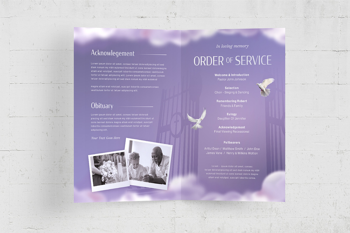 Purple Funeral Program Template, a Flyer Template by BrandPacks