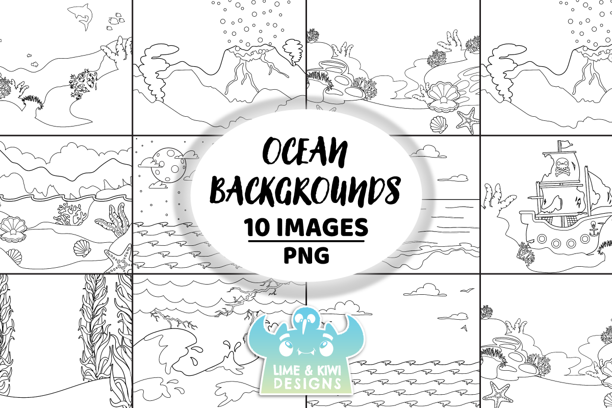 Black and White Oceans Backgrounds, a Decorative Illustration by Lime ...