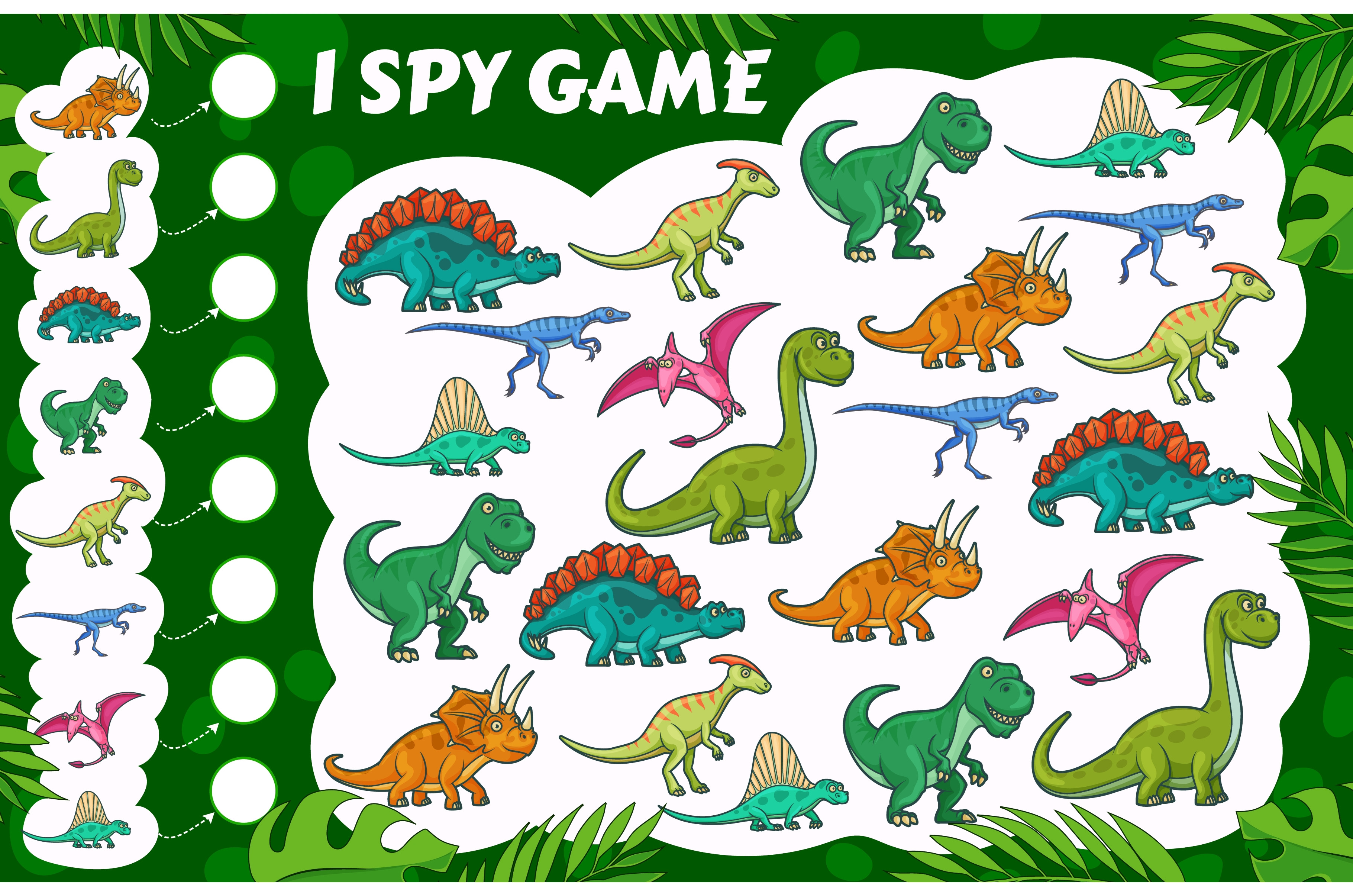 Cartoon dinosaurs, I spy kids game, an Animal Illustration by Buch&Bee