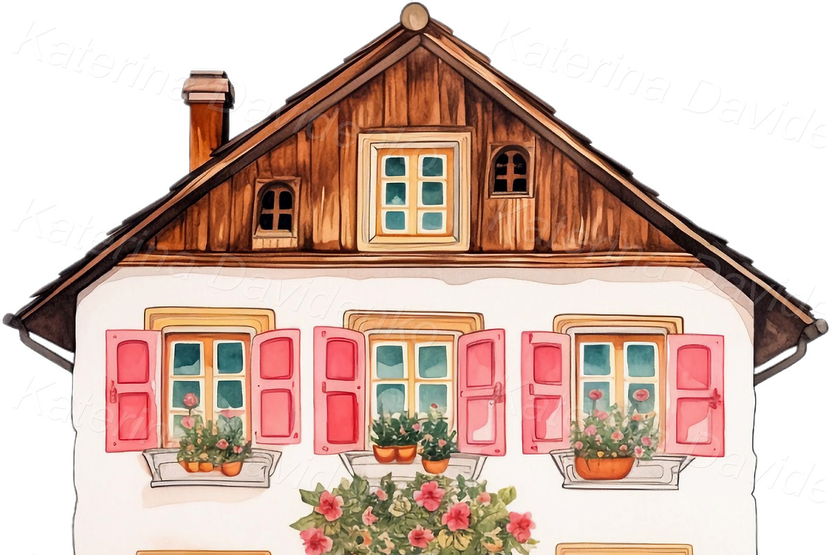 Watercolor european homes facades, an Object Illustration by Bubert Art