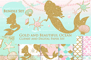Mermaid Gold Clipart,Pattern, an Illustration by Mia's Graphic Design
