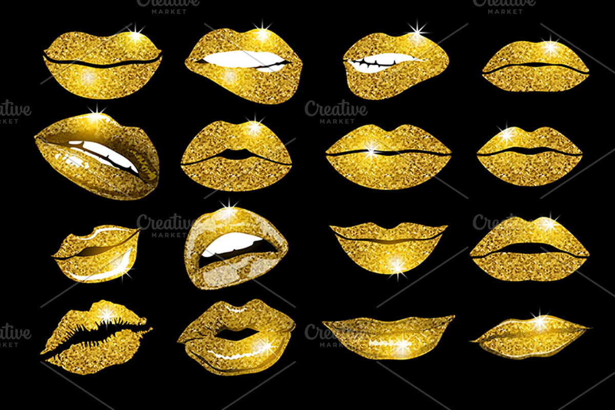 Lips gold set. Design glitter vector, a Background Graphic by Rommeo79