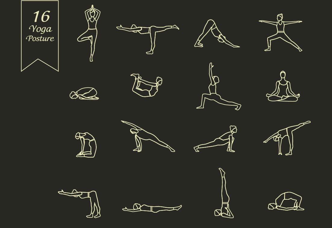 Set of linear Yoga poses., a Graphic by Svetlana Voloshina