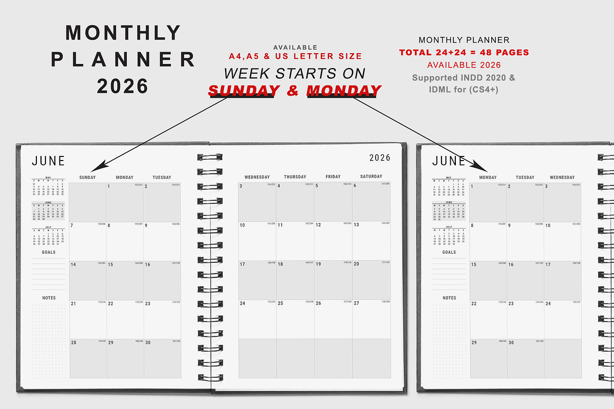 2026 Monday & Sunday Start Planner, a Stationery Template by MNT-Creator