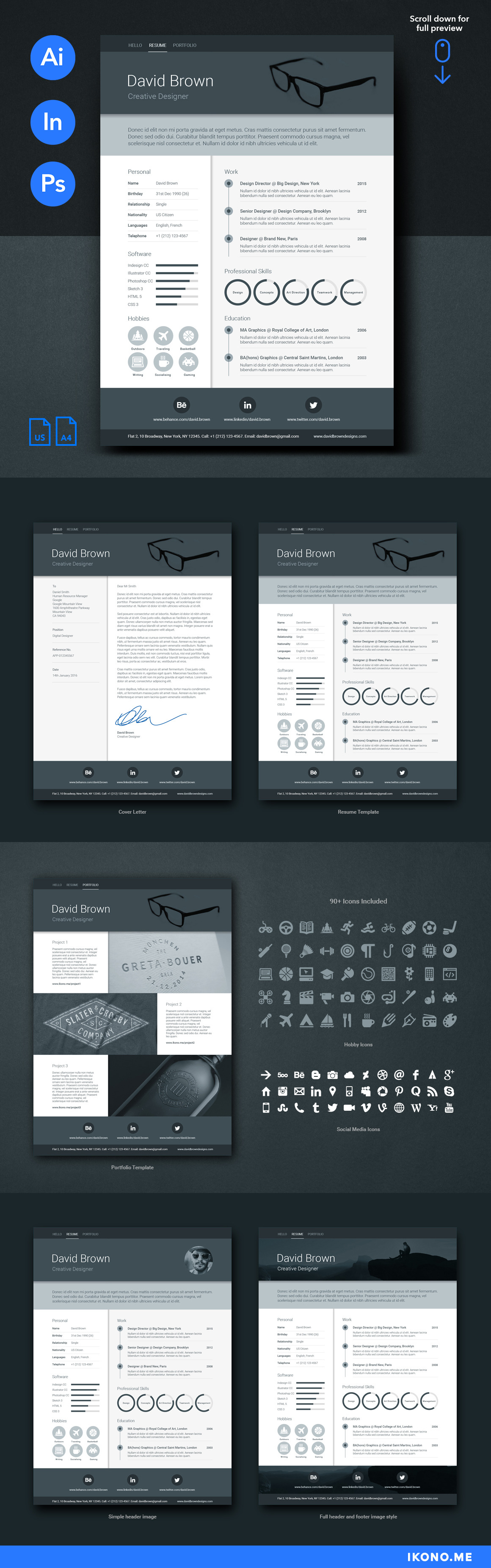 Material Resume Bundle, a Resume Template by ikono.me