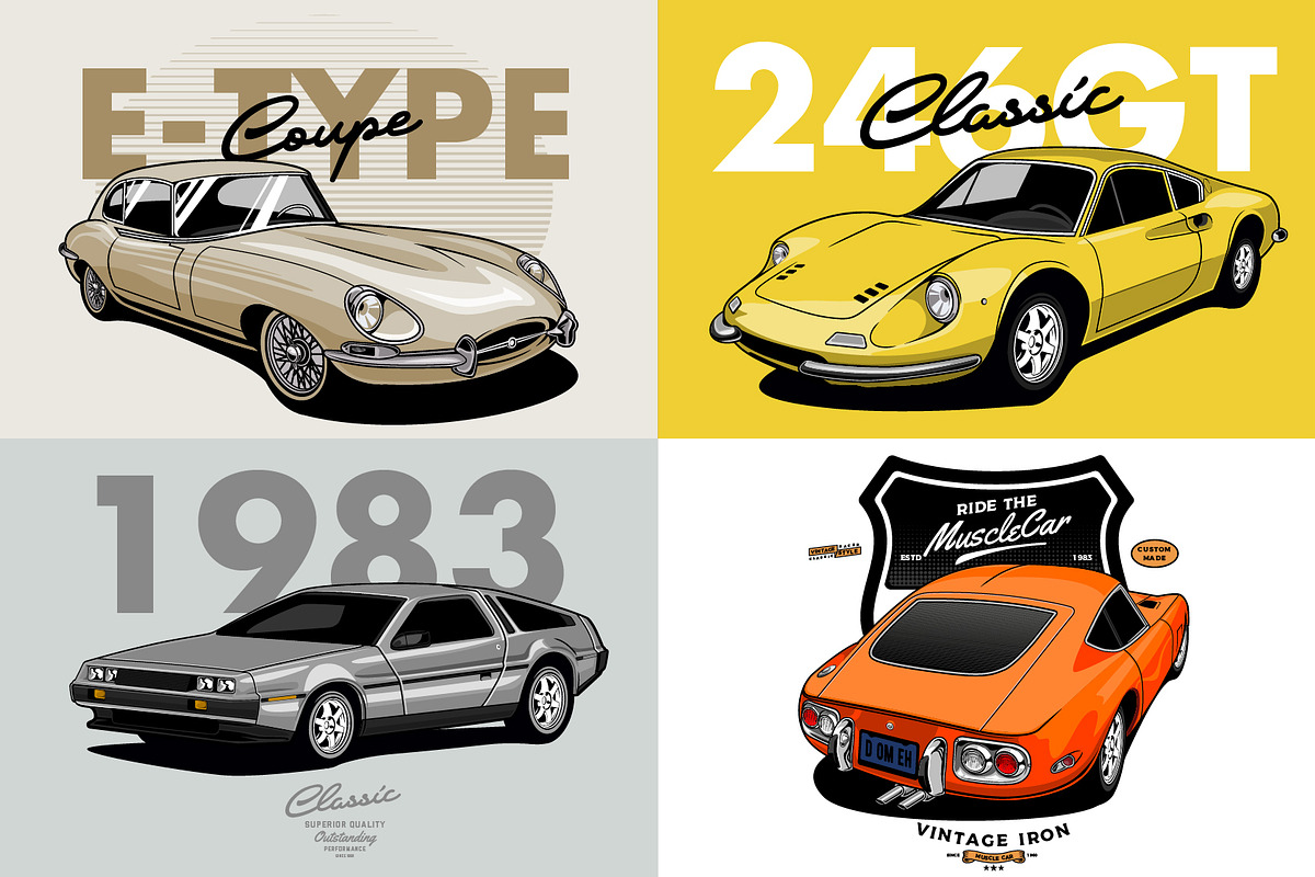 Classic Car Vector Pack vol 4, a Transportation Illustration by The ...