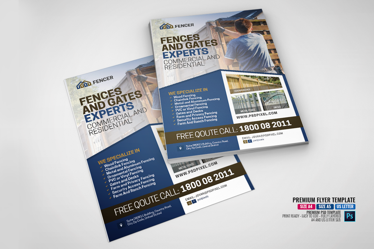Fencing Company Promotional Flyer, a Flyer Template by PSDPixel