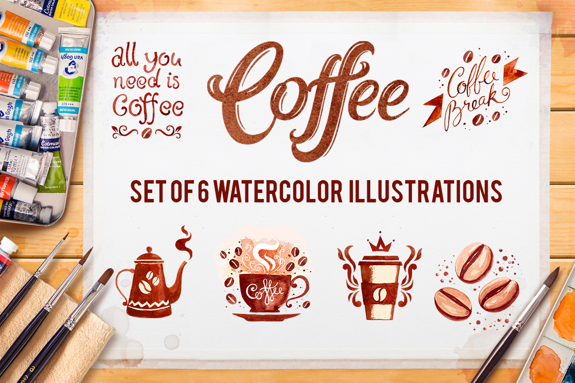 Coffee. Watercolor illustrations., a Decorative Illustration by ...