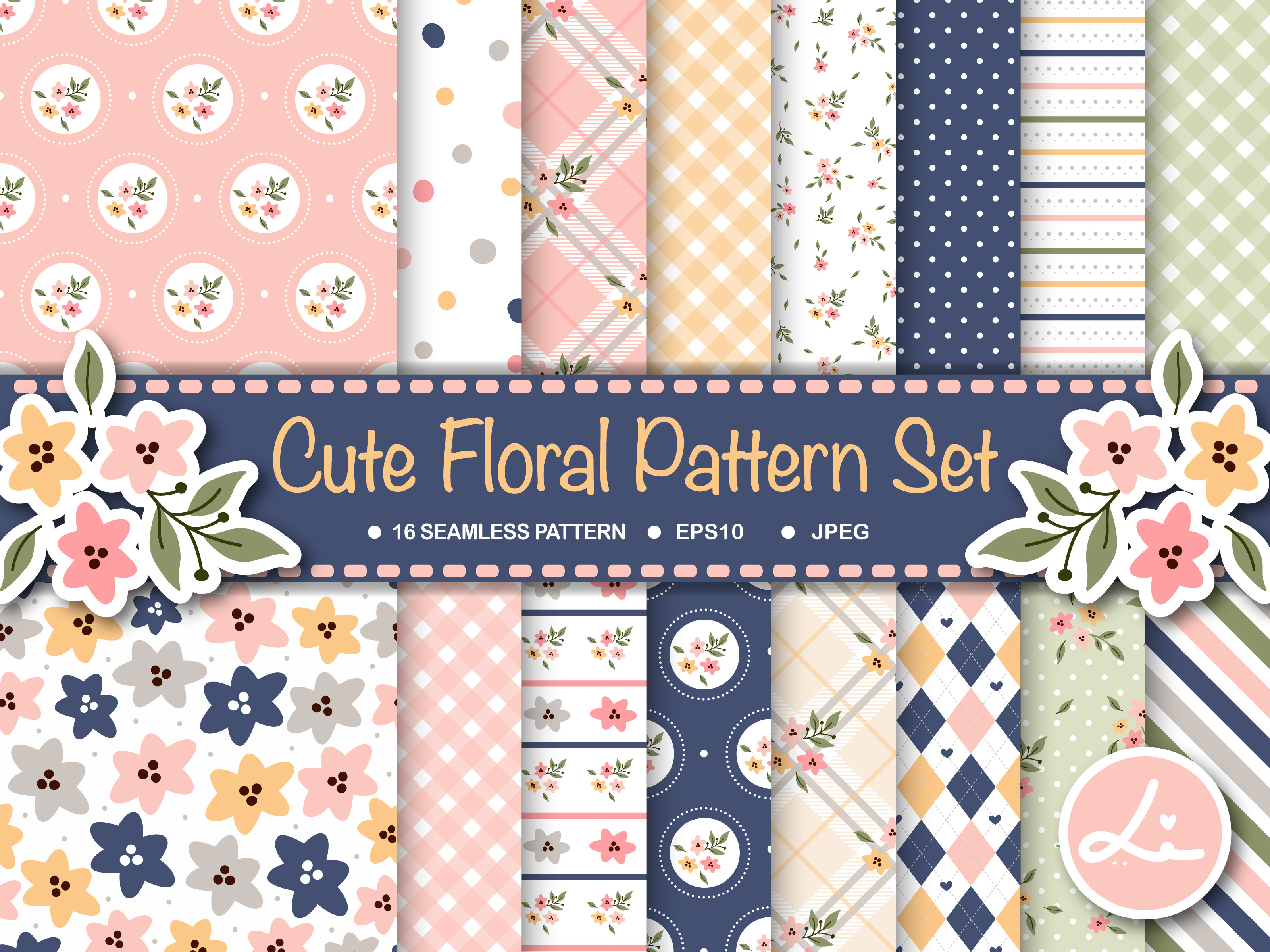 Cute Floral Digital Papers Set