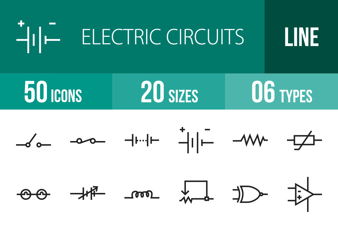 50 Electric Circuits Line Icons, an Outline Icon by IconBunny