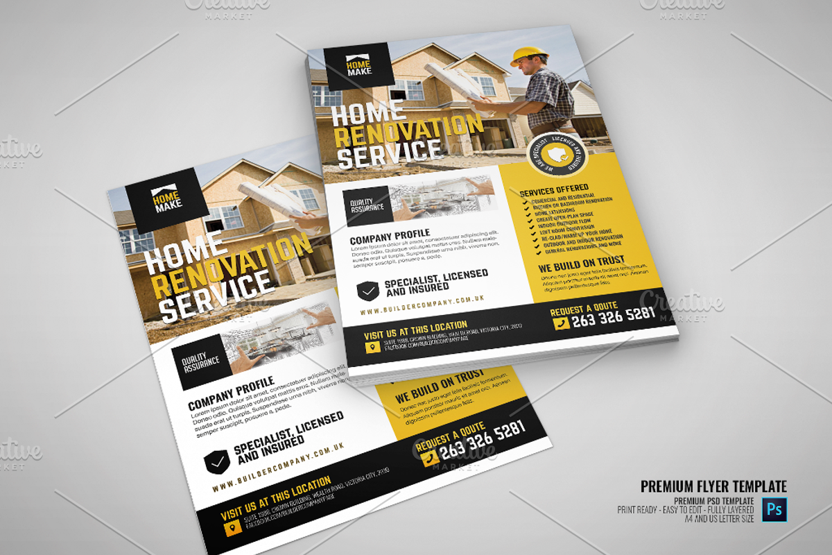 Home Renovation and Construction, a Flyer Template by PSDPixel