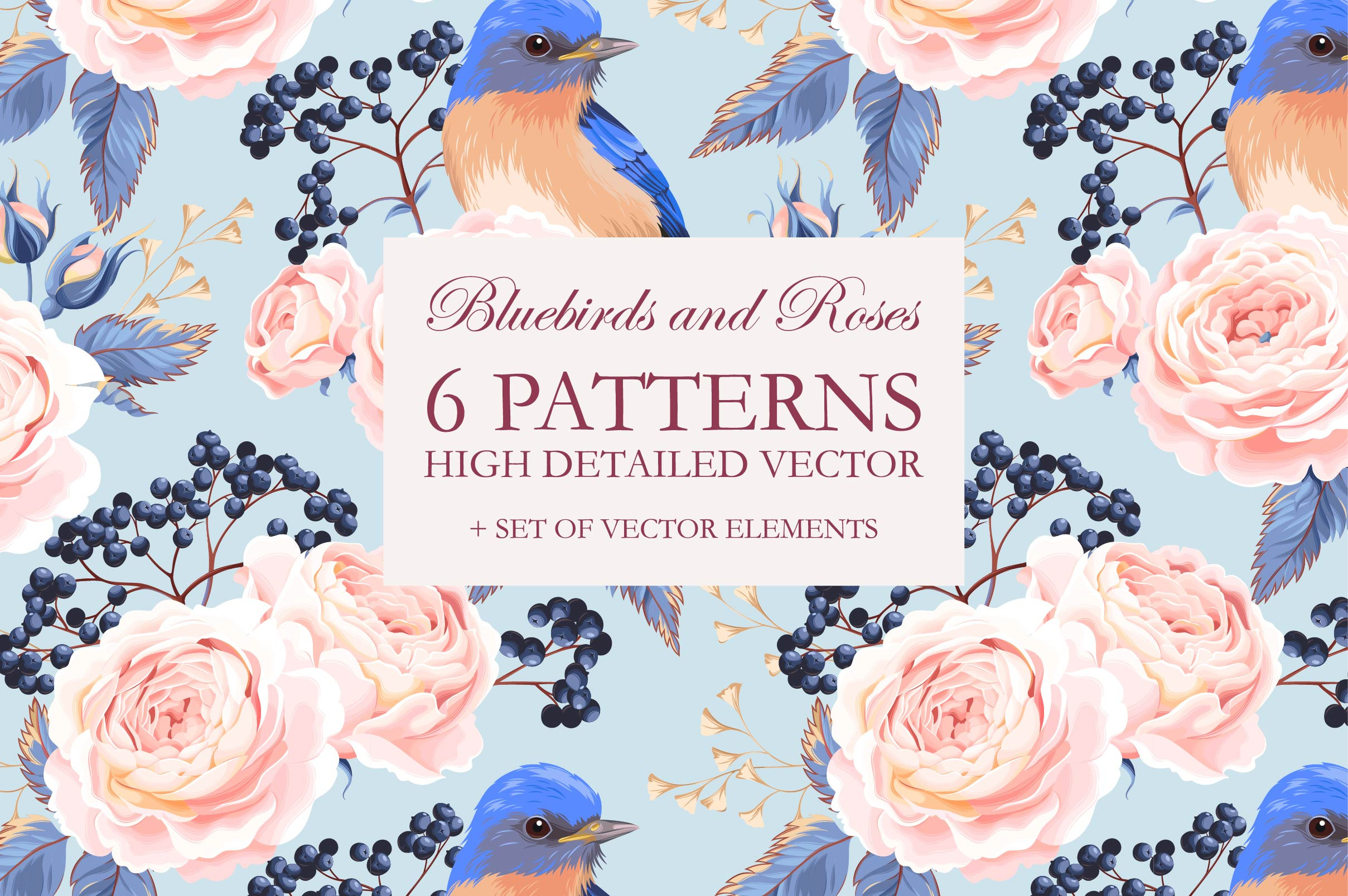 Bluebirds and Roses Patterns, a Pattern Graphic by GreyLilac | Creative ...