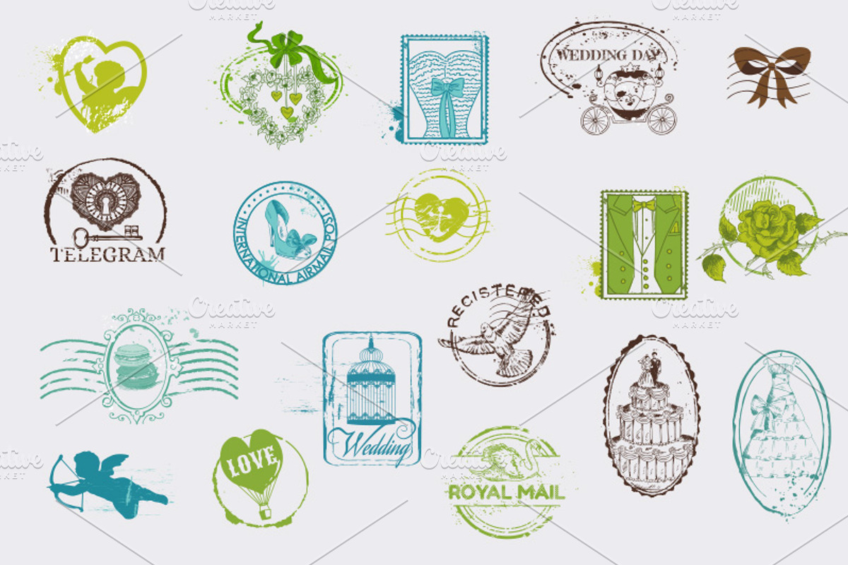 66 Vintage Love Stamps, a Decorative Illustration by Anna Studio