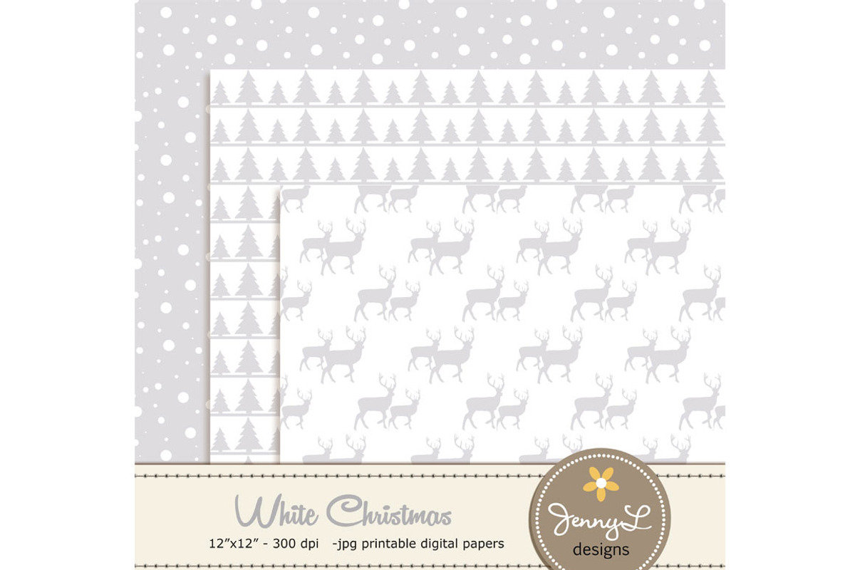 White Christmas Digital Papers, a Pattern Graphic by JennyL Designs