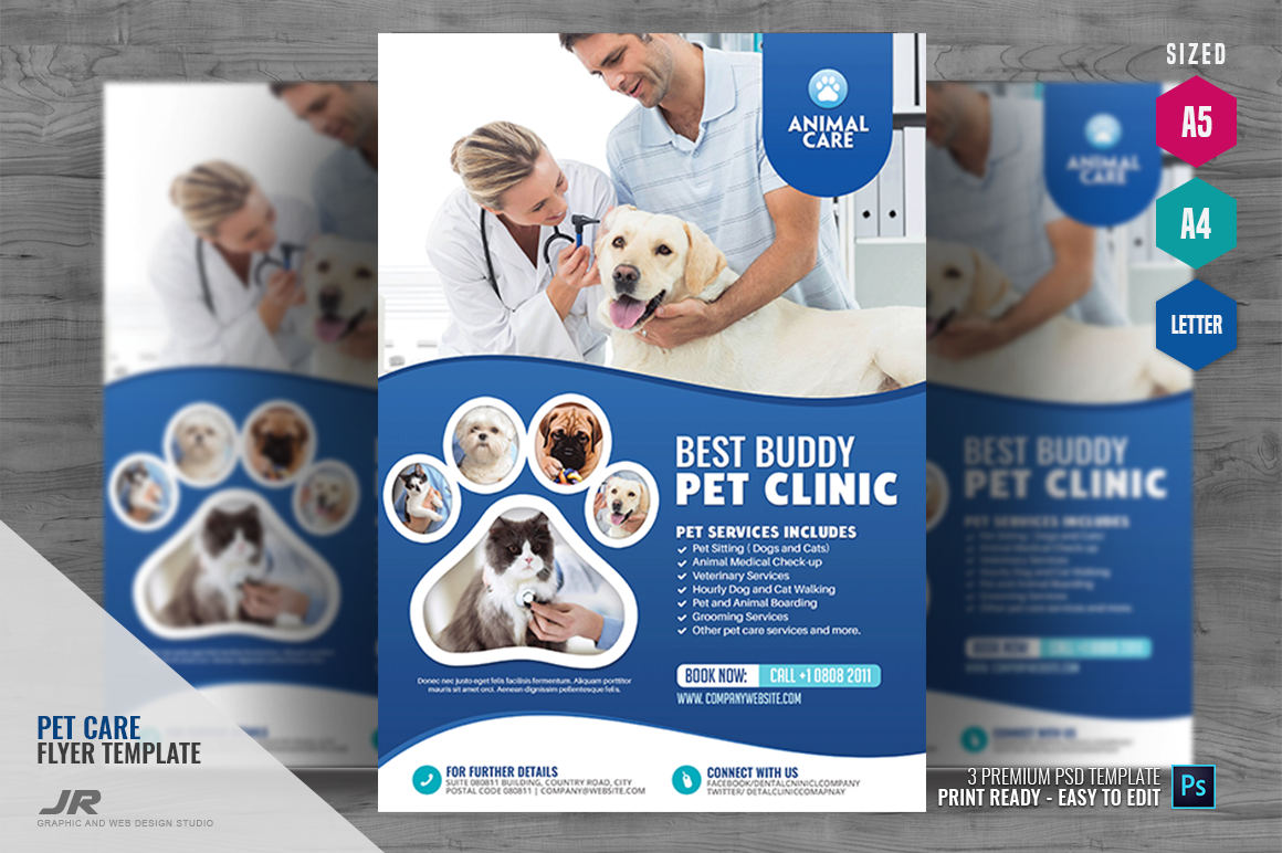 Pet Care and Clinic Flyer, a Flyer Template by PSDPixel