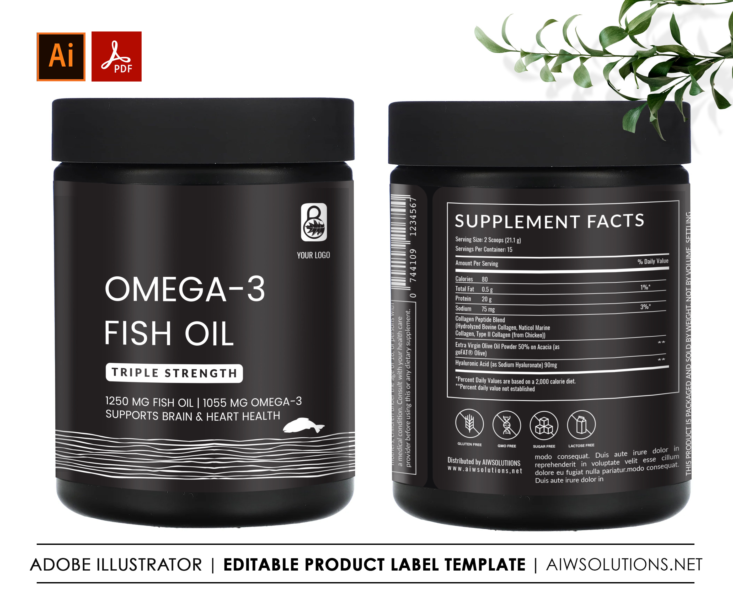 Black Omega Fish Oil Label template, a Stationery Template by AIW SOLUTIONS