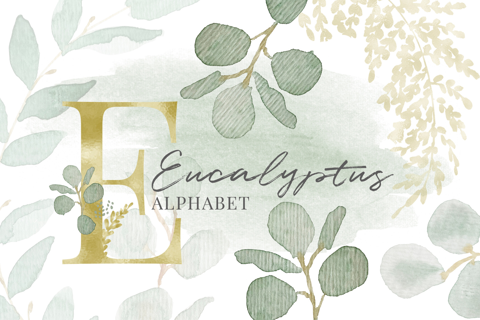 Eucalyptus Alphabet Watercolor, an Illustration by TheBlogLoft ...