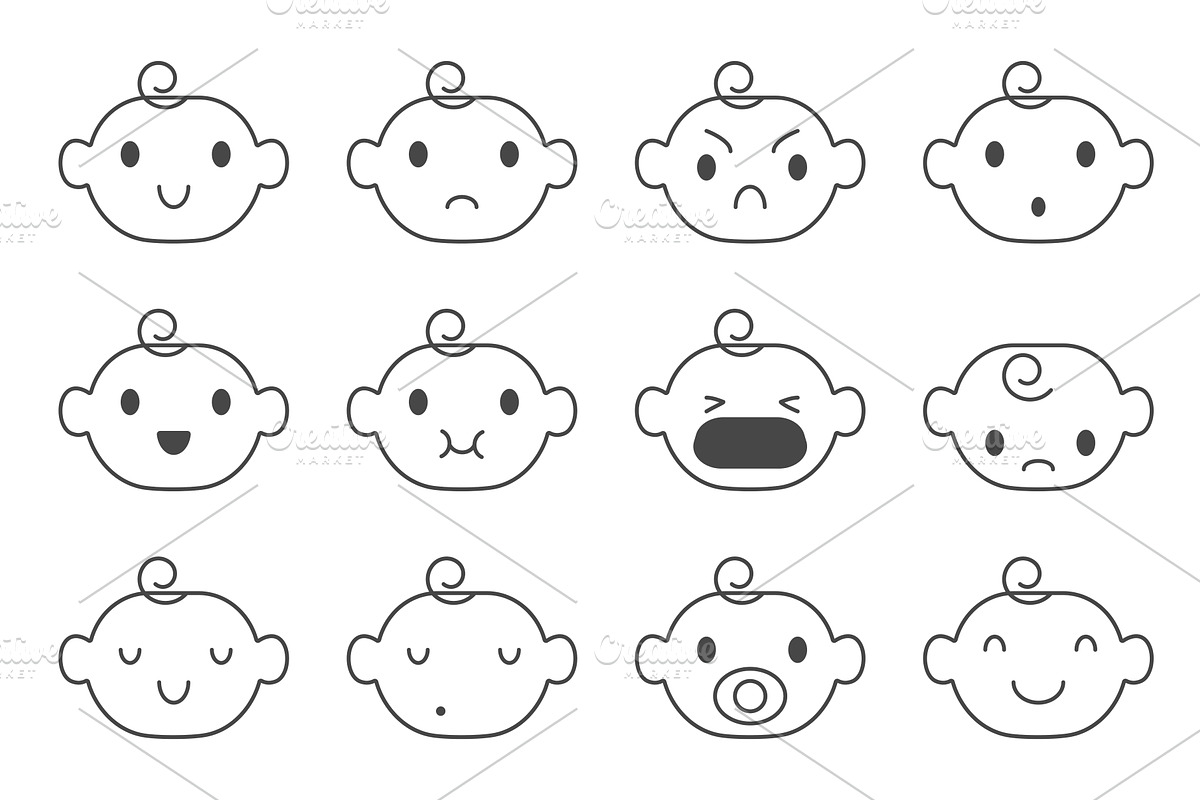 Baby face emotions line doodle, an Object Illustration by Lemberg Vector