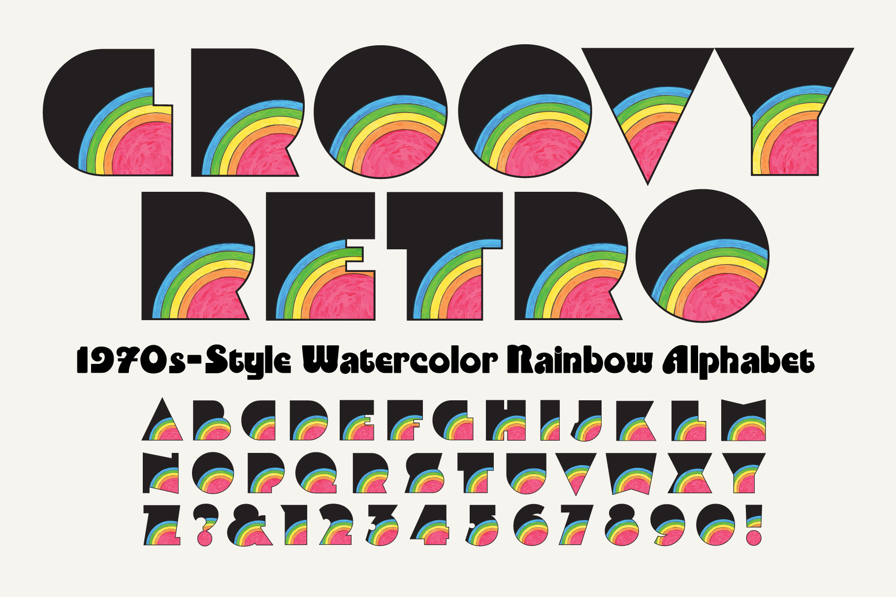 Groovy Watercolor Rainbow Alphabet, an Object Graphic by Mysterylab Designs