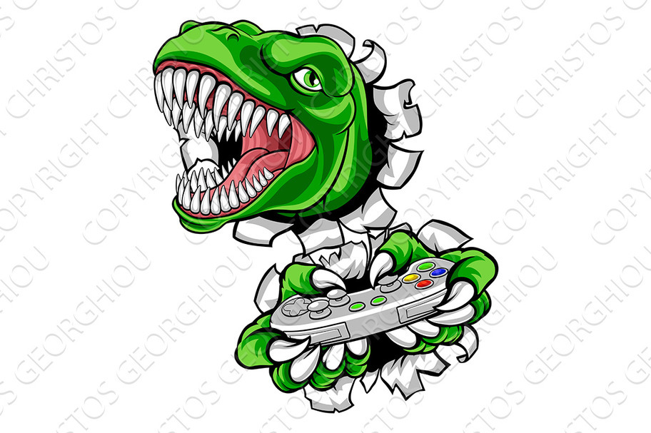 Dinosaur Gamer Video Game Controller, an Animal Illustration by ...