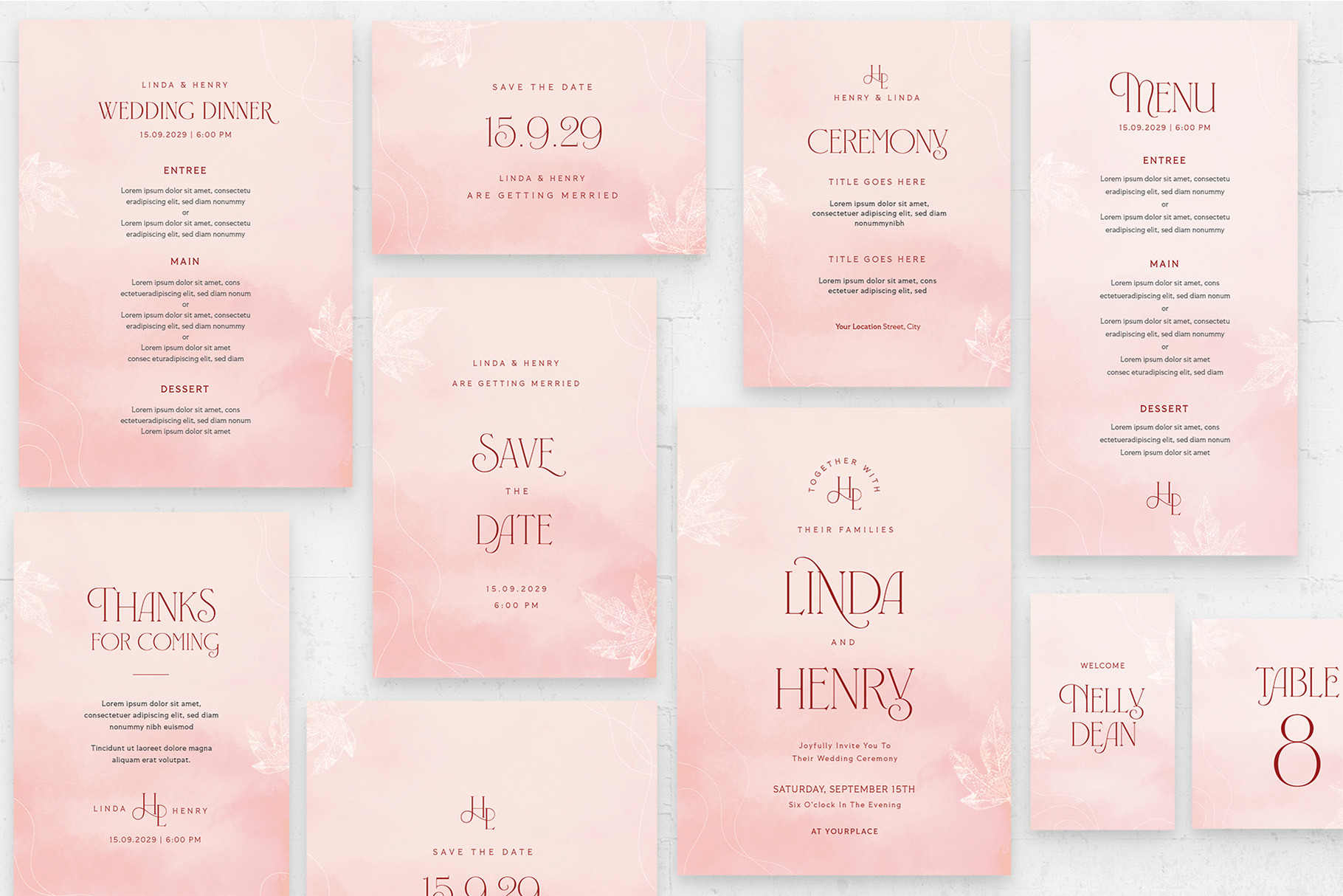 Pink Fall Watercolor Wedding Suite, an Invitation Template by BrandPacks