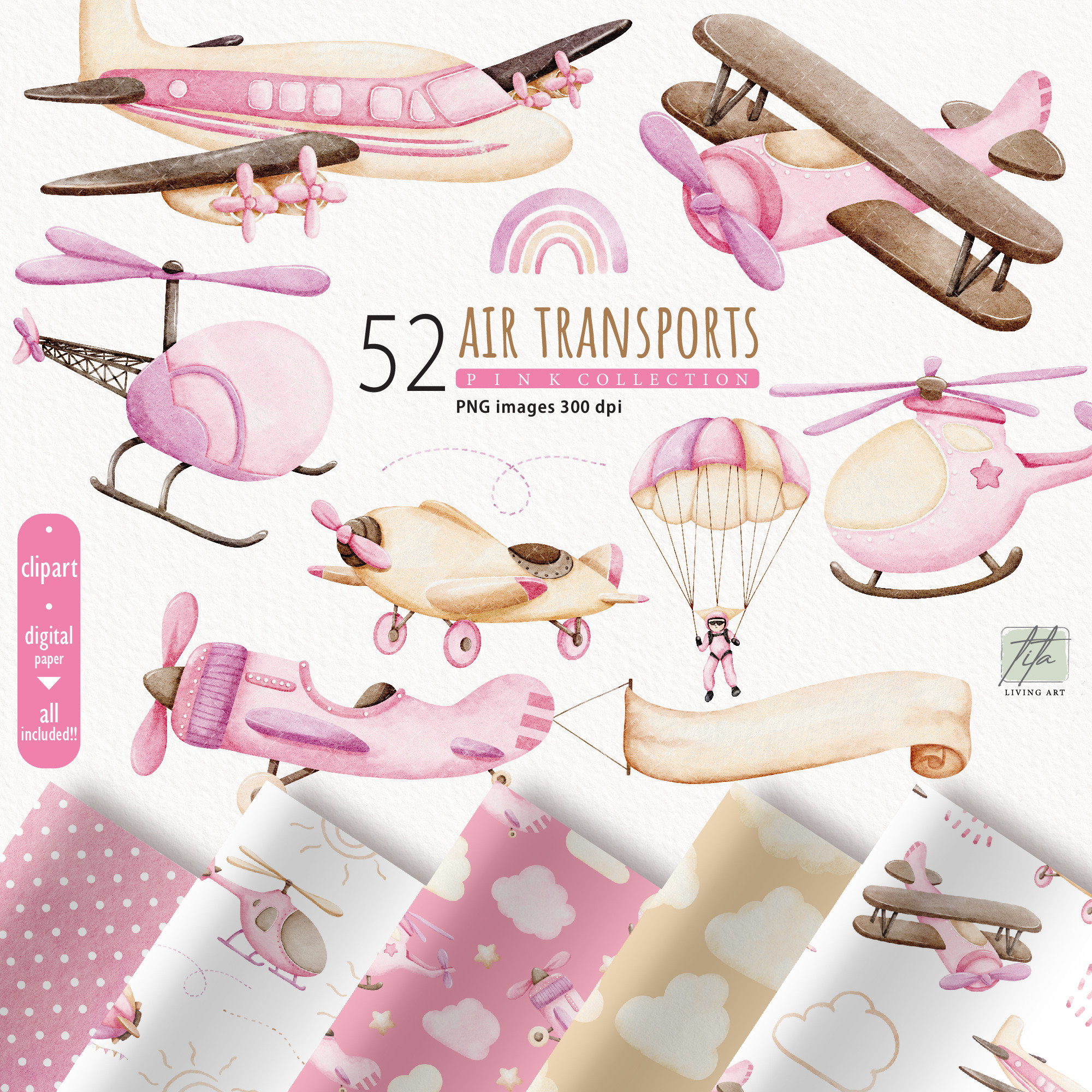 Watercolor Air Transport Clipart, a Transportation Illustration by ...