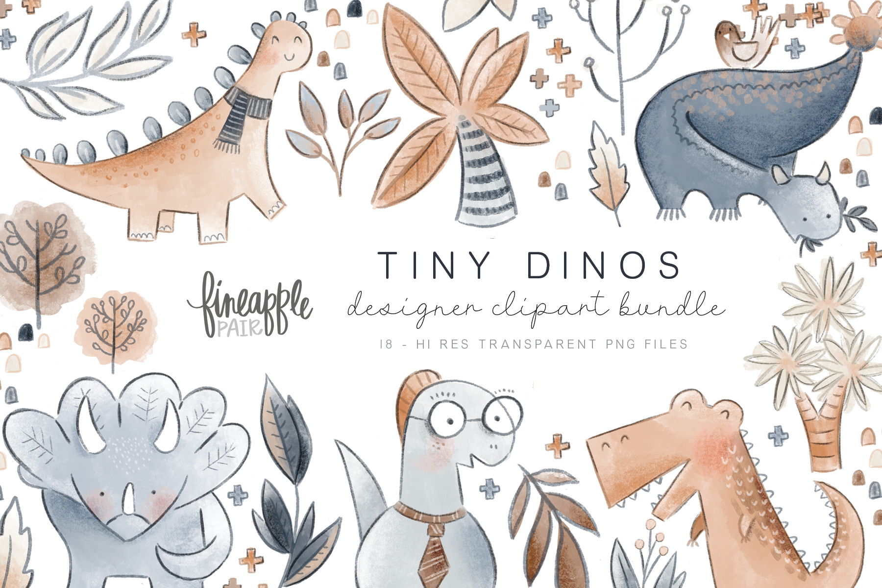 TINY DINOS CLIP ART BUNDLE DH, an Illustration by FINEAPPLE | Creative ...