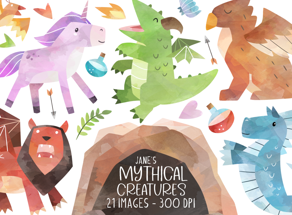 Watercolor Mythical Creatures Clipar, a Healthcare Illustration by ...