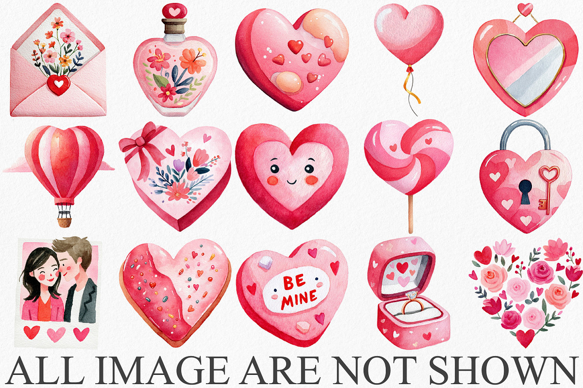 Watercolor Valentine Clipart Bundle, an Illustration by Canvas Craft