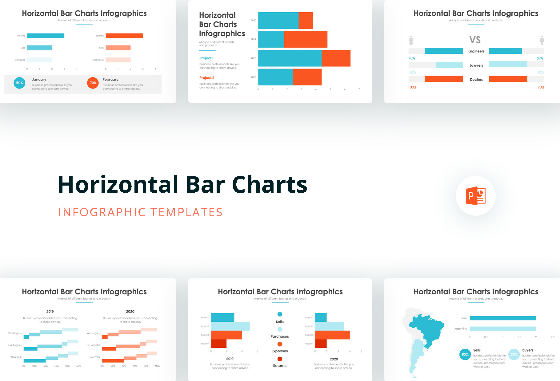 Horizontal Bar Charts - PowerPoint, a Presentation Template by slidequest