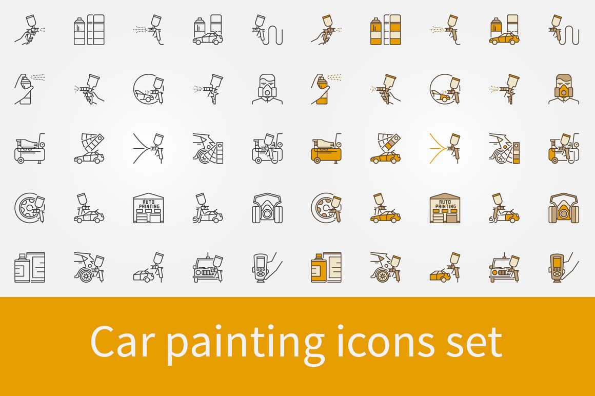 Car Painting icons set, an Outline Icon by Venomous Vector | Creative ...