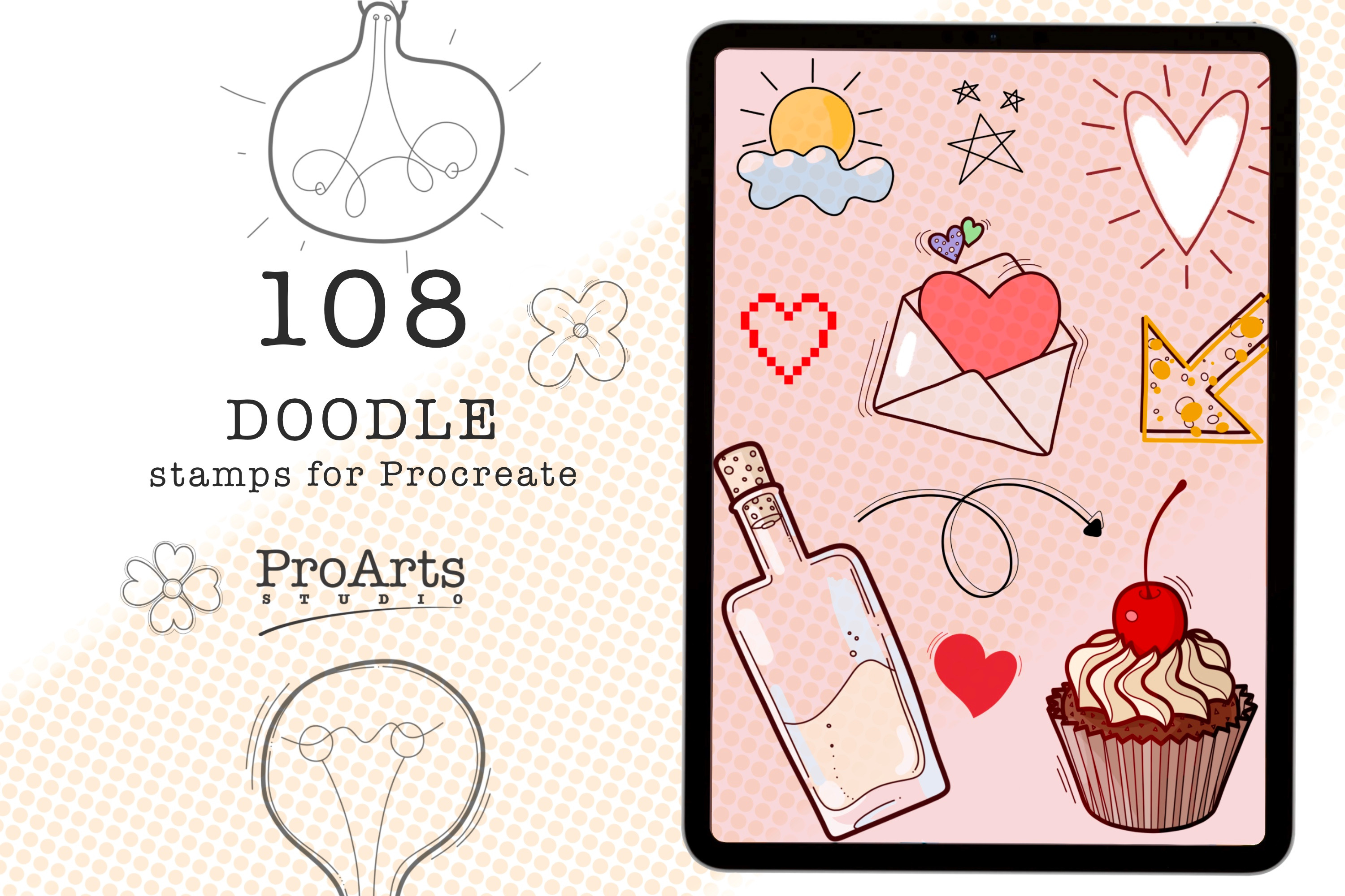 Doodle Stamps Brushes for Procreate., a Brush Add-On by Lucrumplus