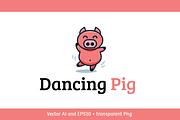 Dancing Pig Vector Logo Mascot, a Branding & Logo Template by Manudesign