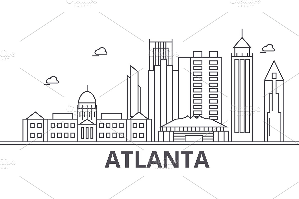 Atlanta architecture line skyline illustration. Linear vector cityscape ...