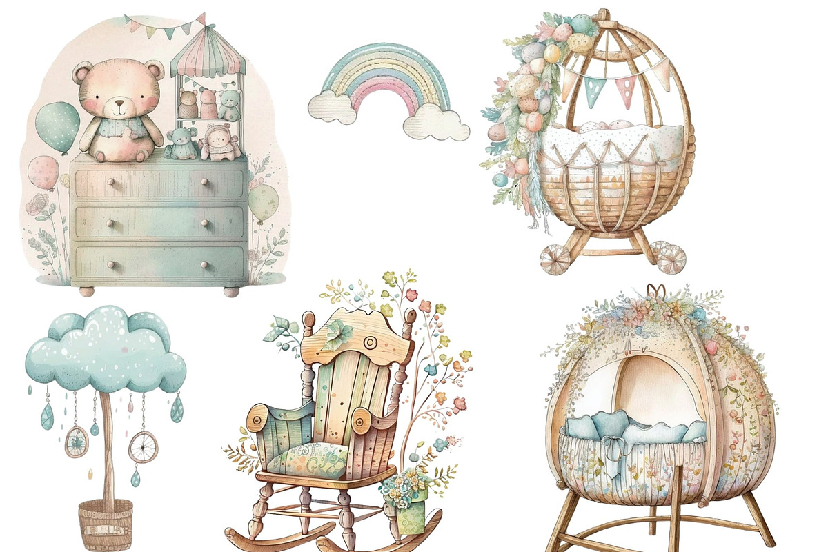 Watercolor Boho Baby Shower Clipart, a Graphic by Digitals Art Hub