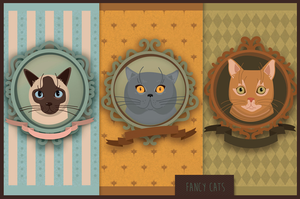 'Fancy Cats' vector set, an Illustration by Cheeba Ribba Designs