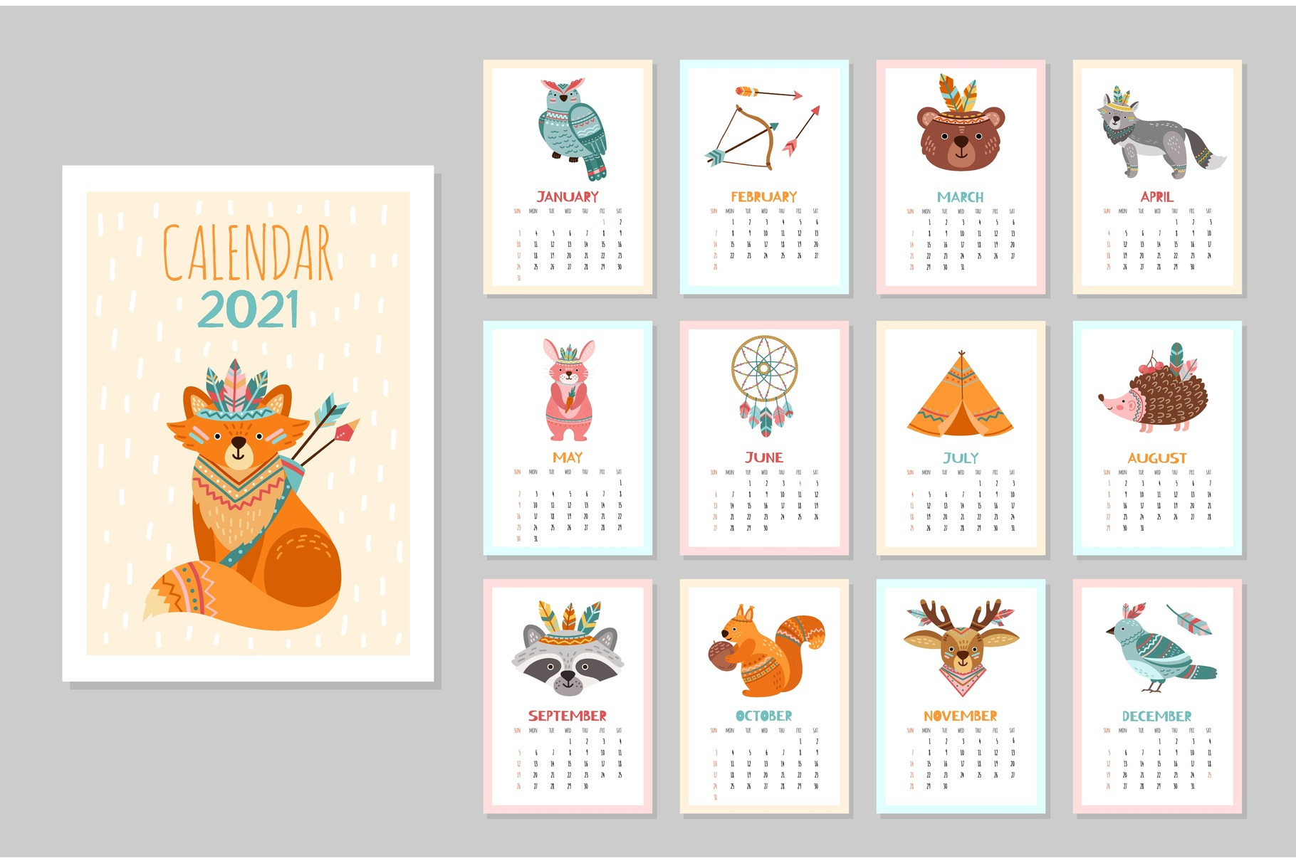 Cute animal calendar 2021. Kid, a Graphic by Valerie Bodnar