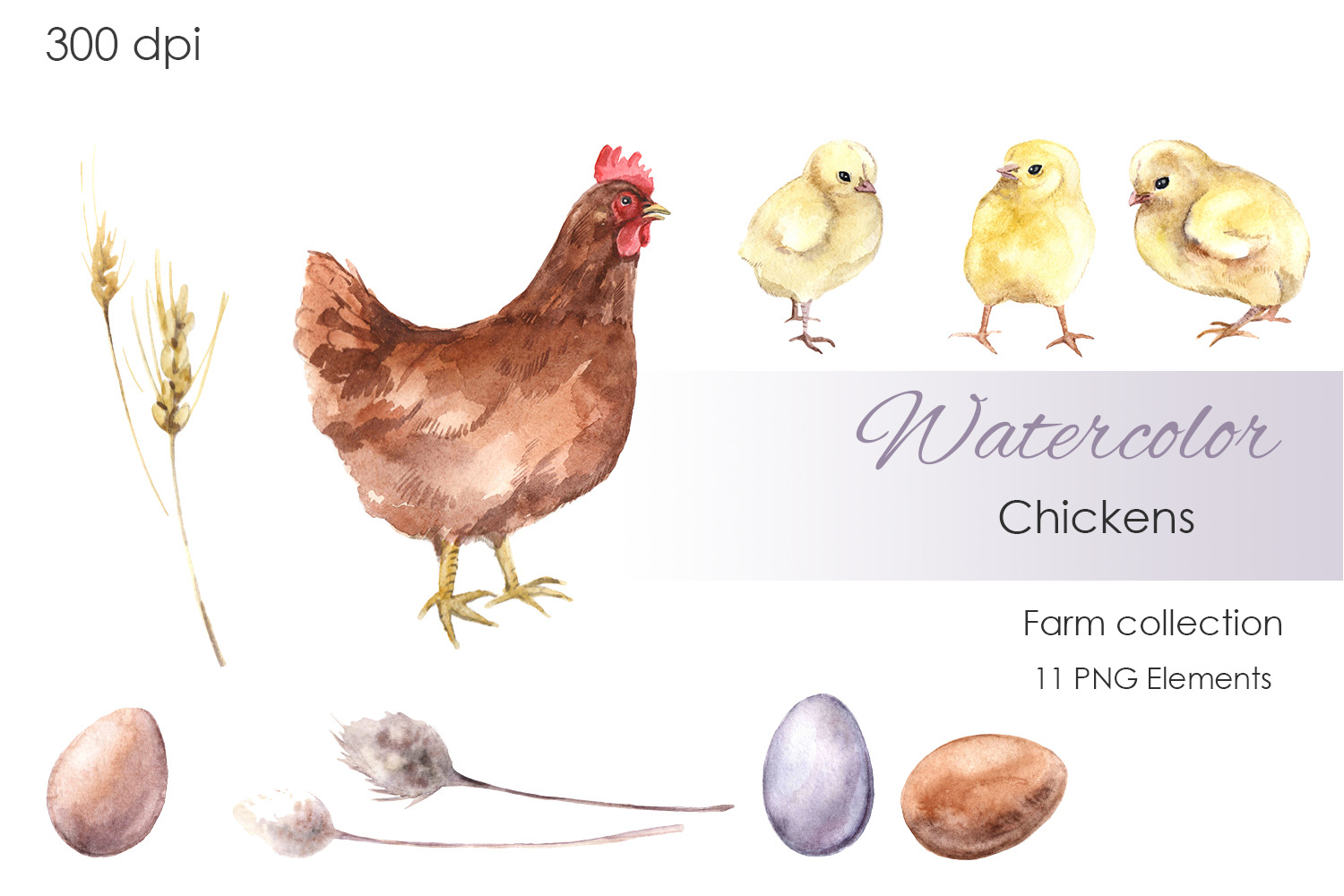 Watercolor Chickens Farm clipart | Creative Market