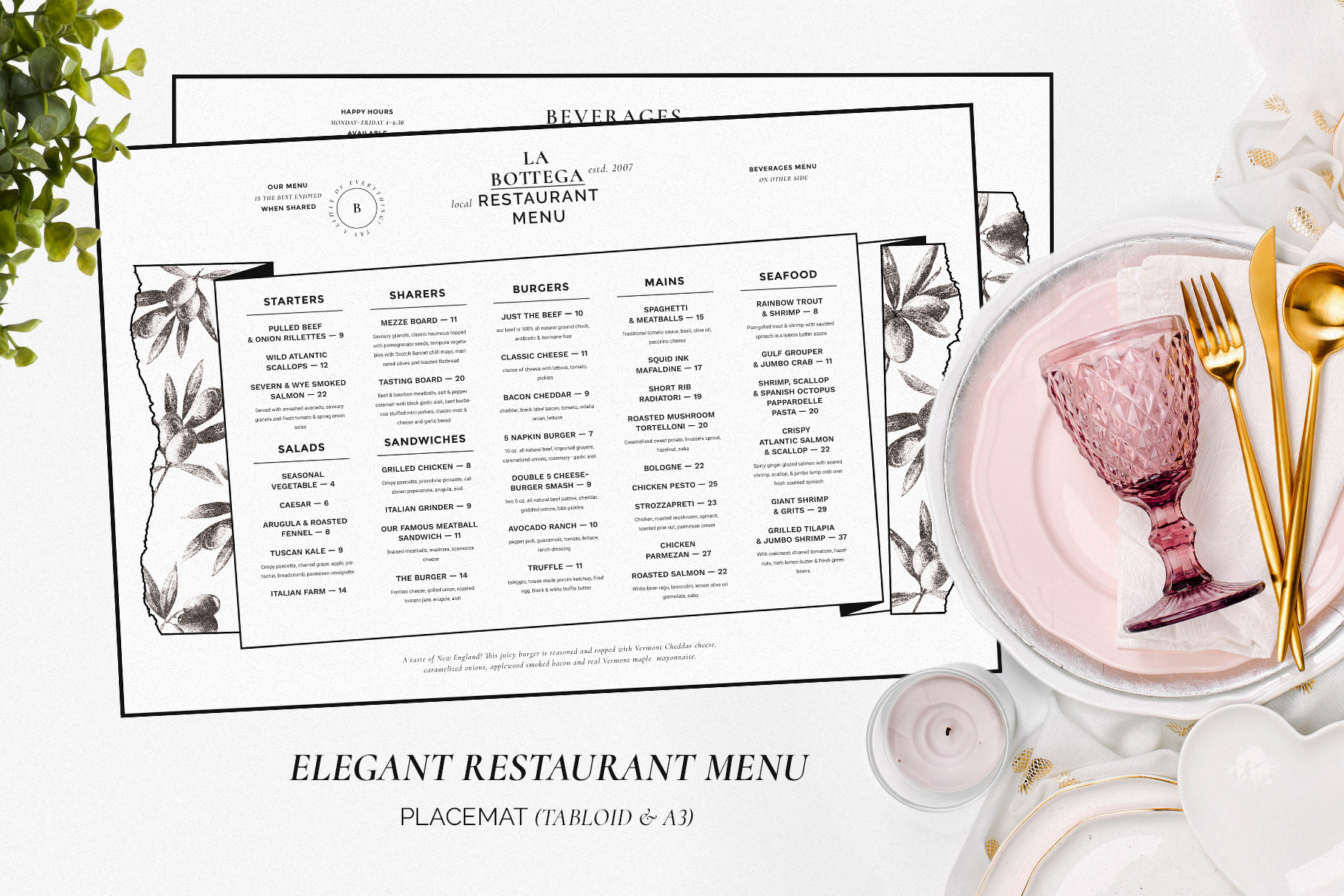 Elegant Restaurant Menu | Tablemat