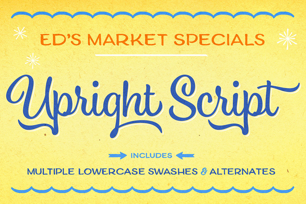 Ed's Market Upright Script, a Script Font by Laura Worthington