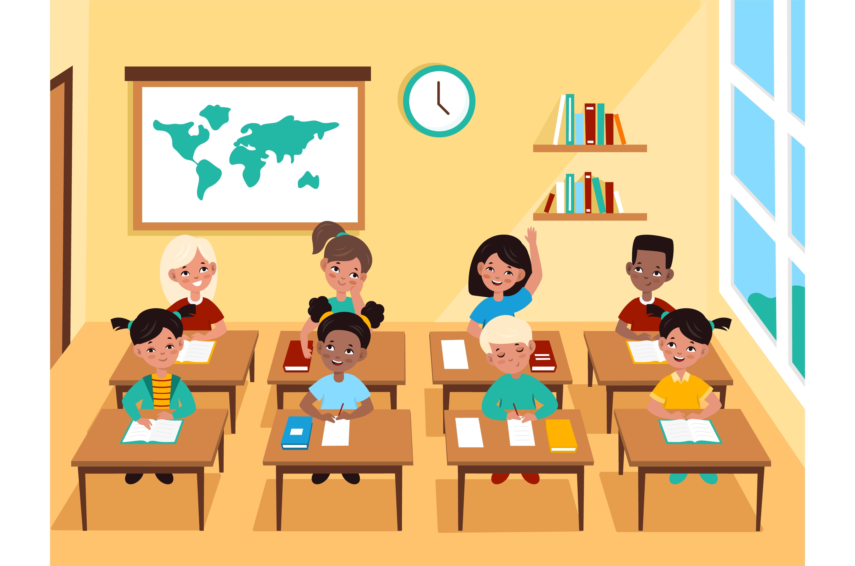 Kids in classroom. Multicultural, an Education Illustration by ...