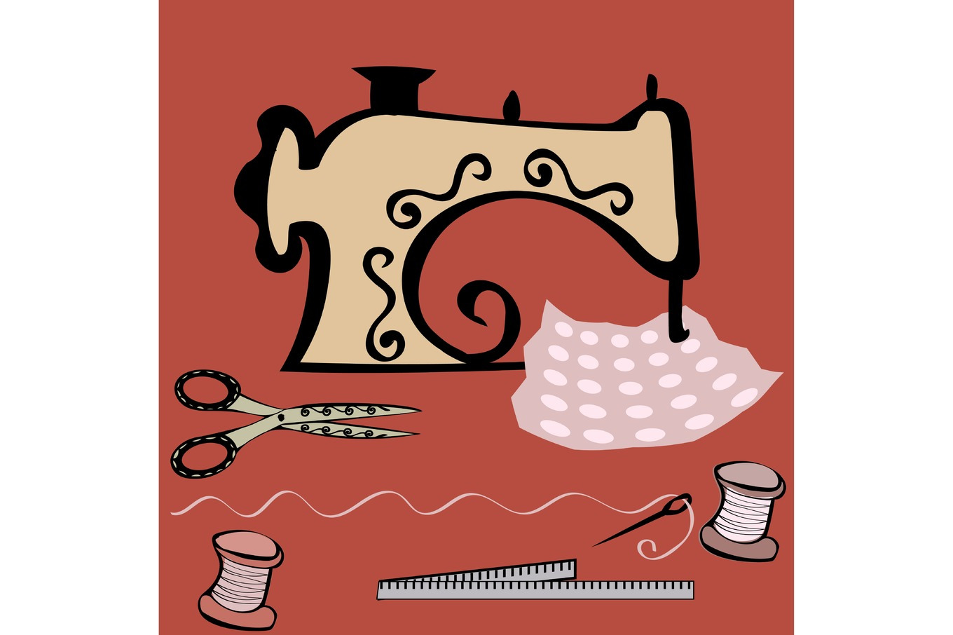 Sewing machine craft working table, an Illustration by kozyrevaelena