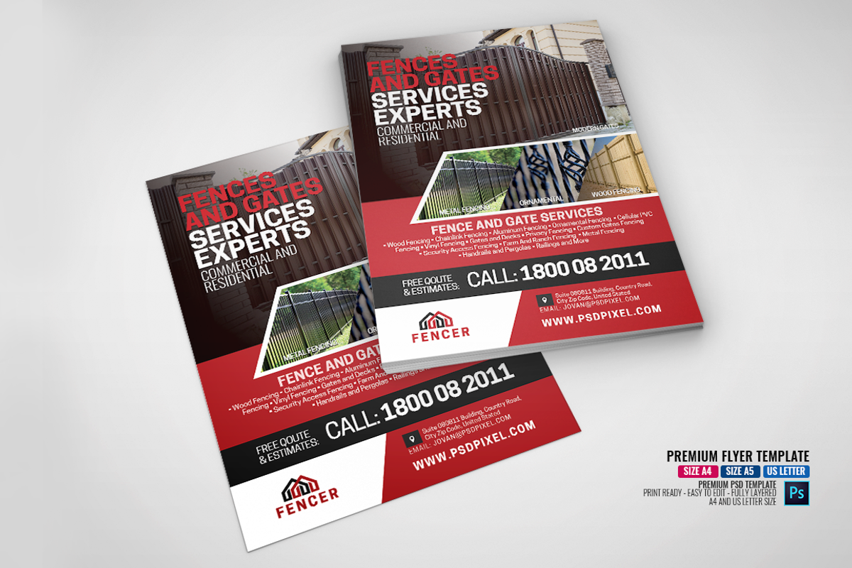 Fencing Services Flyer, a Flyer Template by PSDPixel