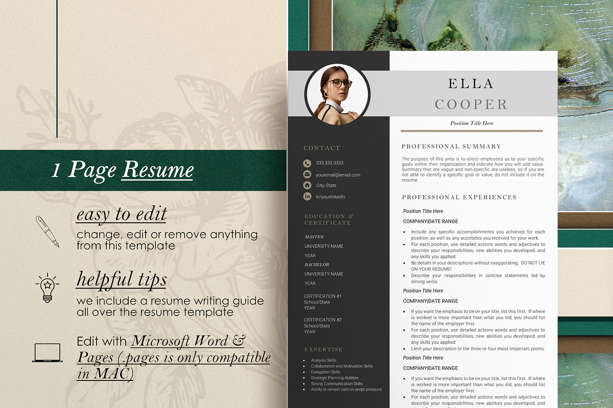 Modern Resume / CV Template - Ella, a Resume Template by Hired Guardian