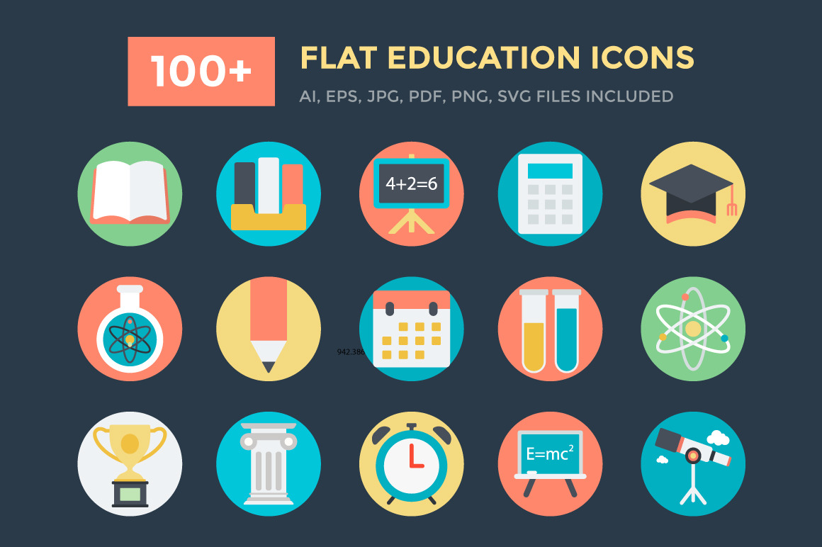 100+ Flat Education Vector Icons, an Icon by Vectors Market