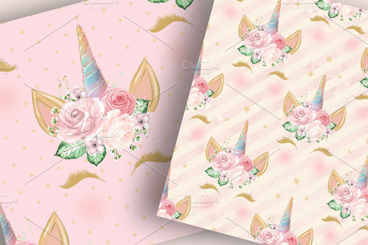 Unicorn Floral digital paper pack, a Pattern Graphic by designloverstudio