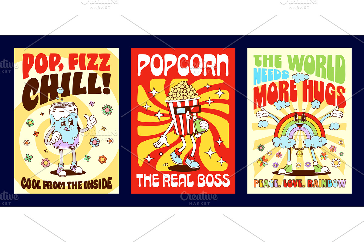 Funny groovy characters posters, a Food Illustration by Buch&Bee