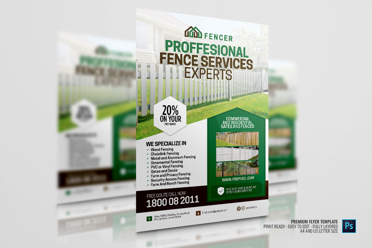 Fence Services Flyer, a Flyer Template by PSDPixel