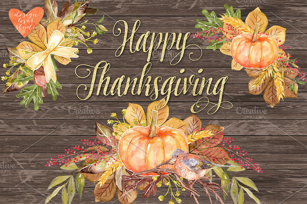 Watercolor Happy Thanksgiving, an Illustration by designloverstudio